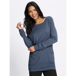 Longpullover "Longpullover", Damen, Gr. 46, blau (rauchblau), 100% Polyacryl, unifarben, Pullover Longpullover