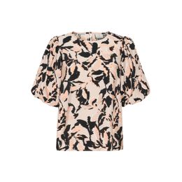 Kurzarmbluse Kaffe "Bluse kurzarm KApaco", Damen, Gr. 34, bunt (beige, schwarz, peach blurry leaf), Obermaterial: 87% Viskose LENZING ECOVERO CV LenzEcov. 13% Nylon NY., Blusen