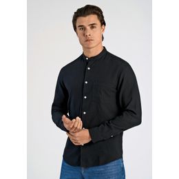 Leinenhemd LINDBERGH "Leinenhemd (Langarm) Slim Fit", Herren, Gr. L, Normalgr&ouml;&szlig;en, schwarz, Obermaterial: 55% Leinen, 45% Baumwolle, Hemden