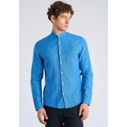 Leinenhemd LINDBERGH "Leinenhemd (Langarm) Slim Fit", Herren, Gr. L, Normalgr&ouml;&szlig;en, clear blau, Obermaterial: 55% Leinen, 45% Baumwolle, Hemden