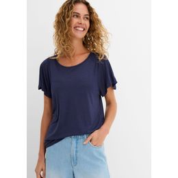 T-Shirt bonprix, Damen, Gr. 36/38 (S), dunkelblau, Jersey, Obermaterial: 100% Viskose, meliert, unifarben, bequem Po-bedeckend, Rundhals, Fl&uuml;gel&auml;rmel,Raglan&auml;rmel, Shirts T-Shirt, bequeme Passform, mit Fl&uuml;gel&auml;rmeln, Smokeeinsatz an der Schulter