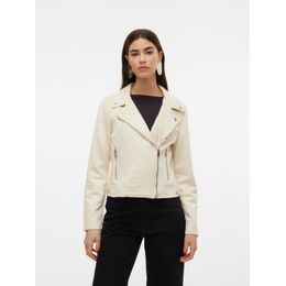 V&eacute;ro Moda Bikerjacke VERO MODA "VMJOSE SHORT FAUX SUEDE JACKET GA NOOS", Damen, Gr. L, beige (birch), Web, Obermaterial: 90% Polyester, 10% Elasthan, unifarben, normal, Jacken, mit asymetrischem Rei&szlig;verschluss
