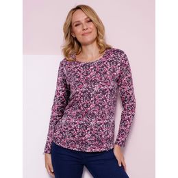 Langarmshirt Classic Basics "Langarm-Shirt", Damen, Gr. 42, bunt (traube, ecru, bedruckt), 100% Baumwolle, bedruckt, gemustert, Rundhals, Shirts Langarmshirt