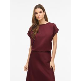 Kurzarmshirt Vila "VIELLETTE S/S SATIN TOP - NOOS", Damen, Gr. 36, rot (port royale), Satin, Obermaterial: 100% Polyester, unifarben, regular fit normal, Rundhals, mit Umschlag, Shirts, Kunstfaser, regular fit