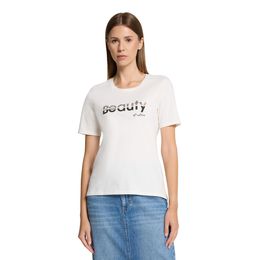 Kurzarmshirt Betty Barclay "Damen mit Aufdruck", Damen, Gr. 36, beige (patch cream, schwarz), Jersey, Obermaterial: 95% Baumwolle, 5% Elasthan, tailliert normal, Rundhals, Shirts, Foliendruck