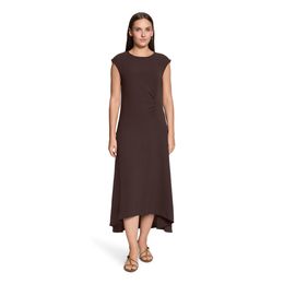 Midikleid Cartoon "Damen mit Raffung", Damen, Gr. 34, Normalgr&ouml;&szlig;en, braun (dunkelbraun), Obermaterial: 100% Polyester, ausgestellt lang, Rundhals, Kleider Midikleid