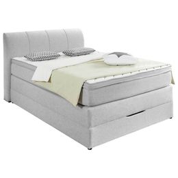 CARRYHOME Boxspringbett, Silber, Textil, H2 + H3, 7-Zonen, H&ouml;he ca. 20 cm, 140x200 cm, Topper durchgehend, Schlafzimmer, Betten, Boxspringbetten