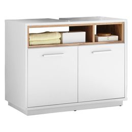 Mid.you Waschbeckenunterschrank, Wei&szlig;, Eiche, Kunststoff, 80x64x40 cm, Made in EU, stehend, Badezimmer, Badezimmerschr&auml;nke, Waschbeckenunterschr&auml;nke