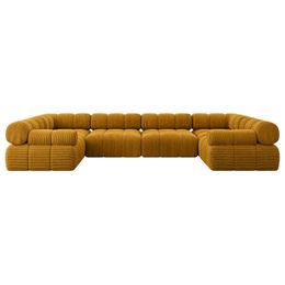 WOHNLANDSCHAFT modulares Sofa Birno-U2 - 380x190x70 cm Senfgelb Cord