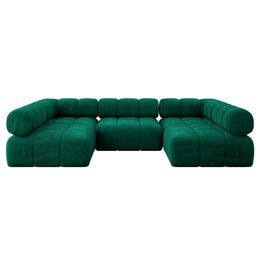 WOHNLANDSCHAFT modulares Sofa Garvo-U1 - 285x190x70 cm Dunkelgr&uuml;n Velours