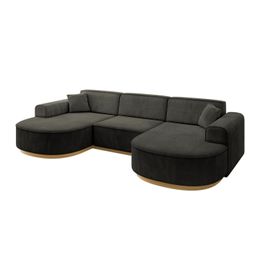 WOHNLANDSCHAFT MARI-U1-v2 - 303x171x83 cm Schwarz Velours