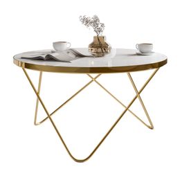 COUCHTISCH NORIEL mit goldenem Gestell und Marmorplatte