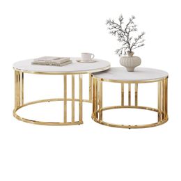 COUCHTISCH LIRA 2in1 mit goldenem Gestell und Marmorplatte