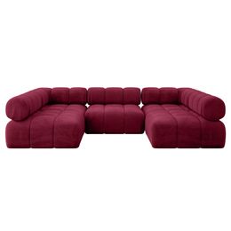 WOHNLANDSCHAFT modulares Sofa Garvo-U1 - 285x190x70 cm Bordeauxrot Velours