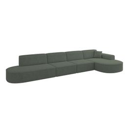 ECKSOFA Ottomane Rechts MARI-L3 - 413x171x79 cm Gr&uuml;n Tissu