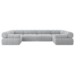WOHNLANDSCHAFT modulares Sofa Birno-U2 - 380x190x70 cm Grau Cord