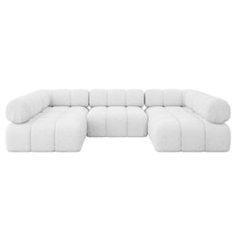 WOHNLANDSCHAFT modulares Sofa Garvo-U1 - 285x190x70 cm Wei&szlig; Boucl&eacute;