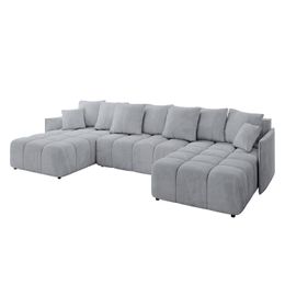 WOHNLANDSCHAFT LONLI-U 355x189x68 Hellgrau Velours