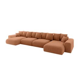 WOHNLANDSCHAFT mit Schlaffunktion ESKAR-U2-464x176x72cm Apricot