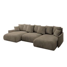 WOHNLANDSCHAFT mit Schlaffunktion und Bettkasten ONESK-U-v1 317x177x72 Braun Velours