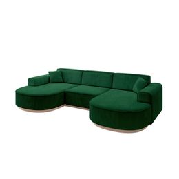 WOHNLANDSCHAFT MARI-U1-v1 - 303x171x83 cm Dunkelgr&uuml;n Velours