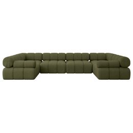 WOHNLANDSCHAFT modulares Sofa Birno-U2 - 380x190x70 cm Gr&uuml;n Boucl&eacute;