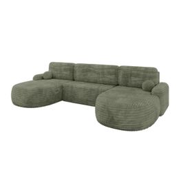 WOHNLANDSCHAFT mit Schlaffunktion und Bettkasten LIRA-U - 335x172x89 Olive
