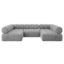 WOHNLANDSCHAFT modulares Sofa Garvo-U1 - 285x190x70 cm Hellgrau Velours