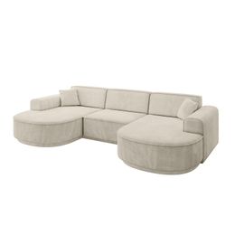 WOHNLANDSCHAFT MARI-U1-v3 - 303x171x83 cm Ecru Velours