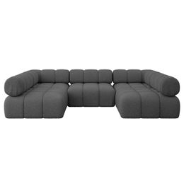 WOHNLANDSCHAFT modulares Sofa Garvo-U1 - 285x190x70 cm Grau Boucl&eacute;