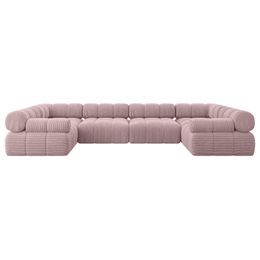 WOHNLANDSCHAFT modulares Sofa Birno-U2 - 380x190x70 cm Rosa Cord