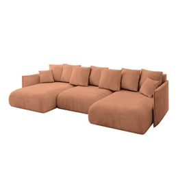 WOHNLANDSCHAFT mit Schlaffunktion und Bettkasten ONESK-U 317x177x72 Koralle Velours