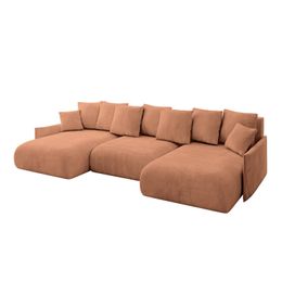 WOHNLANDSCHAFT mit Schlaffunktion und Bettkasten ONESK-U-v1 317x177x72 Koralle Velours