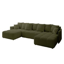 WOHNLANDSCHAFT LONLI-U 355x189x68 Gr&uuml;n Boucl&eacute;