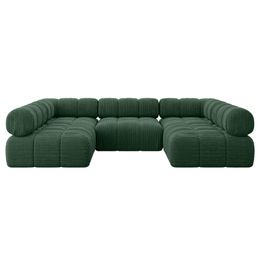 WOHNLANDSCHAFT modulares Sofa Garvo-U1 - 285x190x70 cm Gr&uuml;n Cord