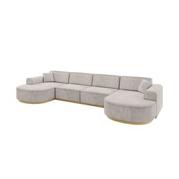 WOHNLANDSCHAFT MARI-U2-v2 - 388x171x83 cm Hellbraun Velours