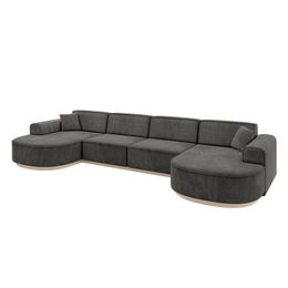 WOHNLANDSCHAFT MARI-U2-v1 - 388x171x83 cm Dunkelgrau Velours