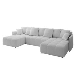 WOHNLANDSCHAFT LONLI-U 355x189x68 Hellgrau Boucl&eacute;