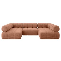 WOHNLANDSCHAFT modulares Sofa Garvo-U1 - 285x190x70 cm Apricot Velours