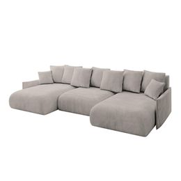 WOHNLANDSCHAFT mit Schlaffunktion und Bettkasten ONESK-U-v1 317x177x72 Hellbraun Velours