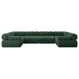 WOHNLANDSCHAFT modulares Sofa Birno-U2 - 380x190x70 cm Gr&uuml;n Cord