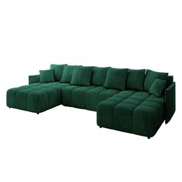 WOHNLANDSCHAFT LONLI-U 355x189x68 Dunkelgr&uuml;n Velours