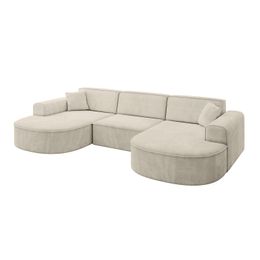WOHNLANDSCHAFT MARI-U1 - 303x171x79 cm Ecru Velours