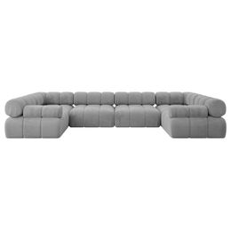 WOHNLANDSCHAFT modulares Sofa Birno-U2 - 380x190x70 cm Hellgrau Velours