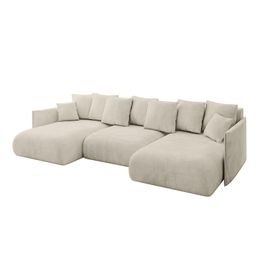 WOHNLANDSCHAFT mit Schlaffunktion und Bettkasten ONESK-U 317x177x72 Ecru Velours