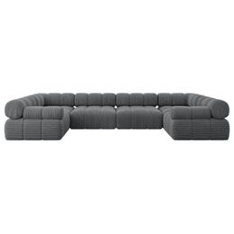 WOHNLANDSCHAFT modulares Sofa Birno-U2 - 380x190x70 cm Dunkelgrau Cord