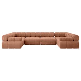 WOHNLANDSCHAFT modulares Sofa Birno-U2 - 380x190x70 cm Apricot Velours
