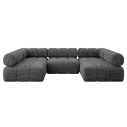 WOHNLANDSCHAFT modulares Sofa Garvo-U1 - 285x190x70 cm Dunkelgrau Velours