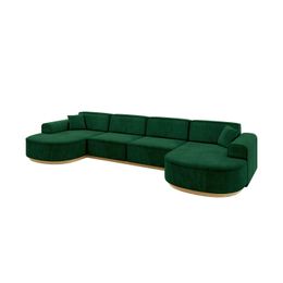 WOHNLANDSCHAFT MARI-U2-v2 - 388x171x83 cm Dunkelgr&uuml;n Velours