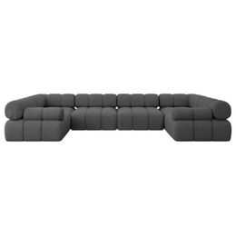 WOHNLANDSCHAFT modulares Sofa Birno-U2 - 380x190x70 cm Grau Boucl&eacute;